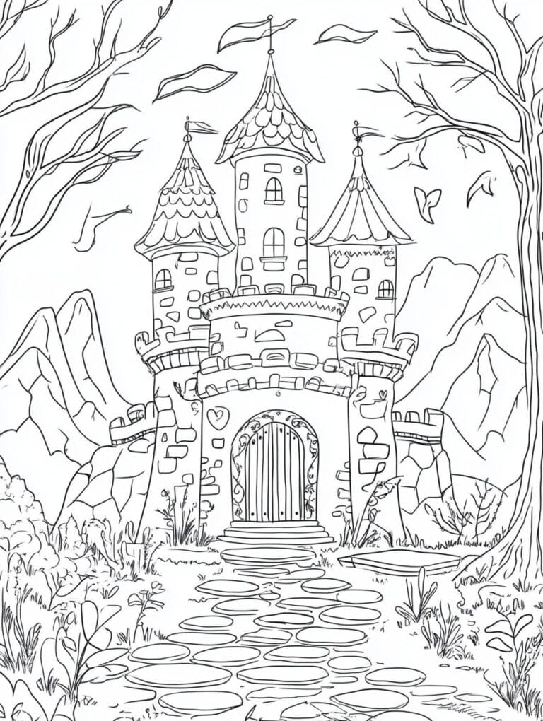 26 Desene de colorat Castelul - Imprimabile Gratuite Pentru Copii