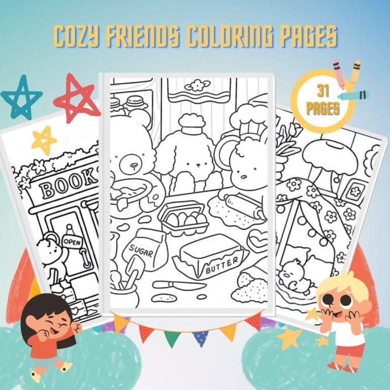 31 Desene Cozy Friends de colorat | PDF imprimabil gratuit